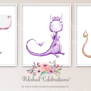 Floral Dragon Art / Printable Nursery Decor / Set of 3 Dragons / Baby ...
