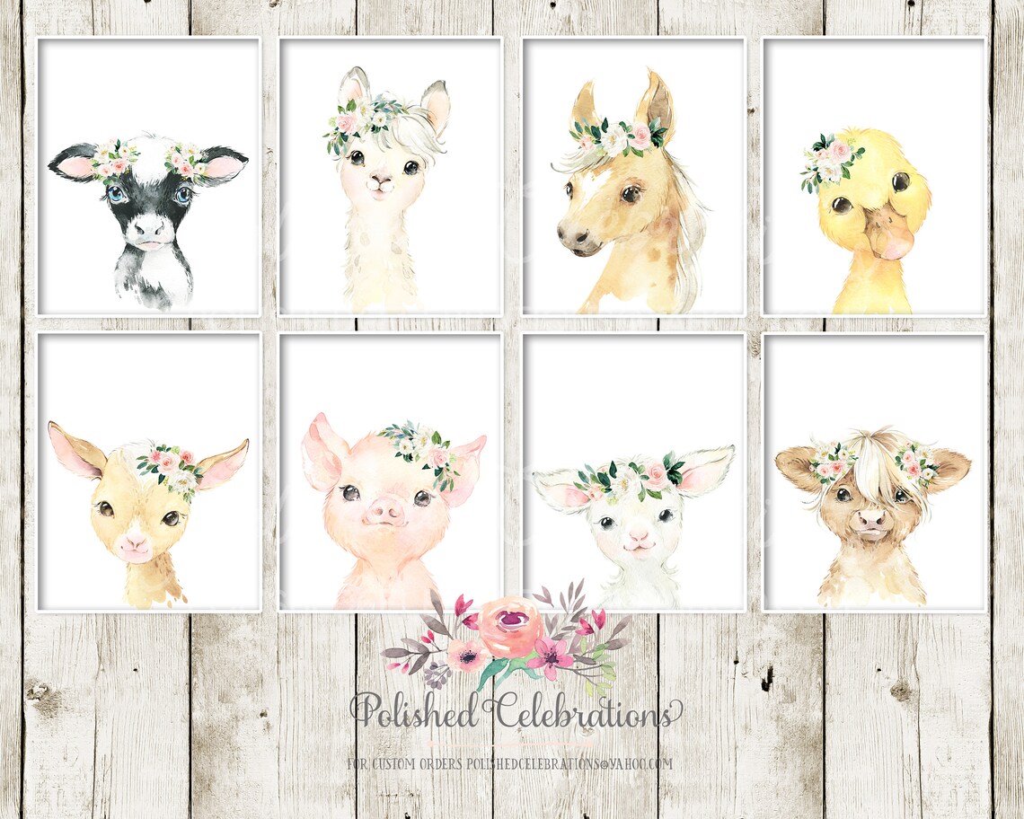 Boho Blush Farm Animals / Printable Nursery Art / Baby Girl | Etsy
