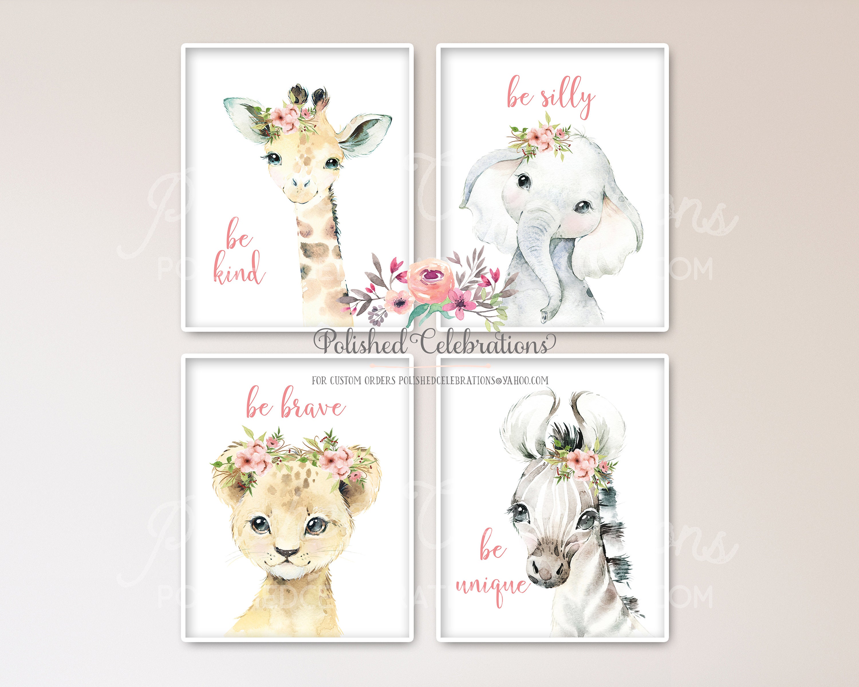Blush Safari Animal Nursery Art / Set of 4 Safari Nursery | Etsy
