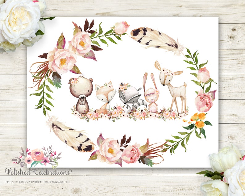 Boho Woodland Animal Friends / Printable Nursery Decor / Floral ...