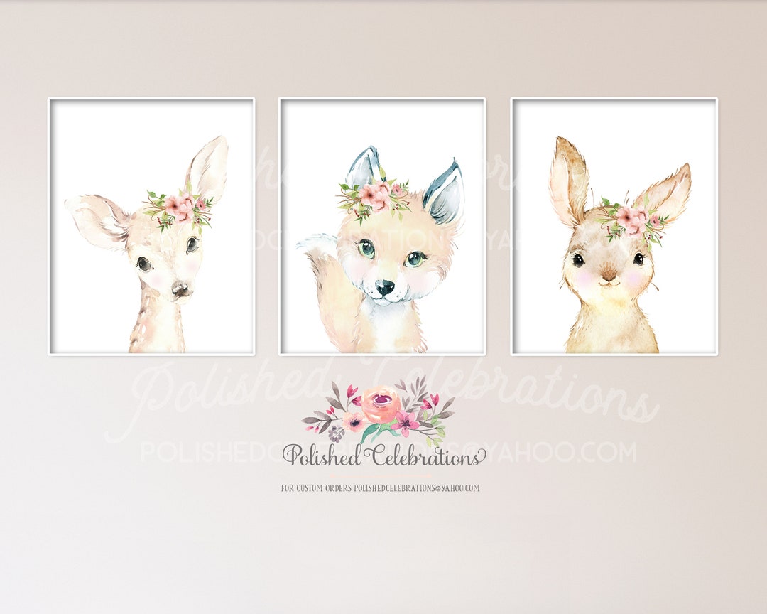 Boho Woodland Animal Set of 3 / Printable Nursery Art / Baby Girl ...