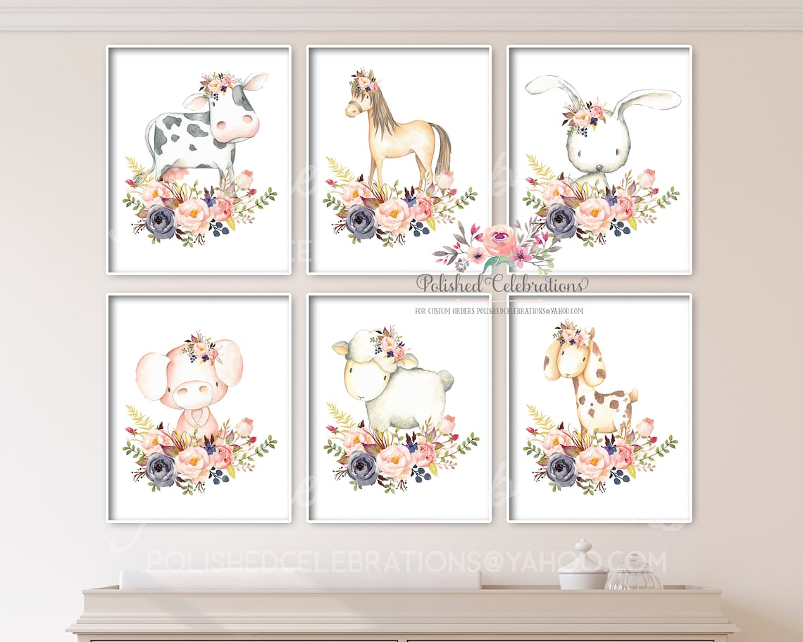Boho Farm Animal Set of 6 / Printable Nursery Art / Baby Girl - Etsy
