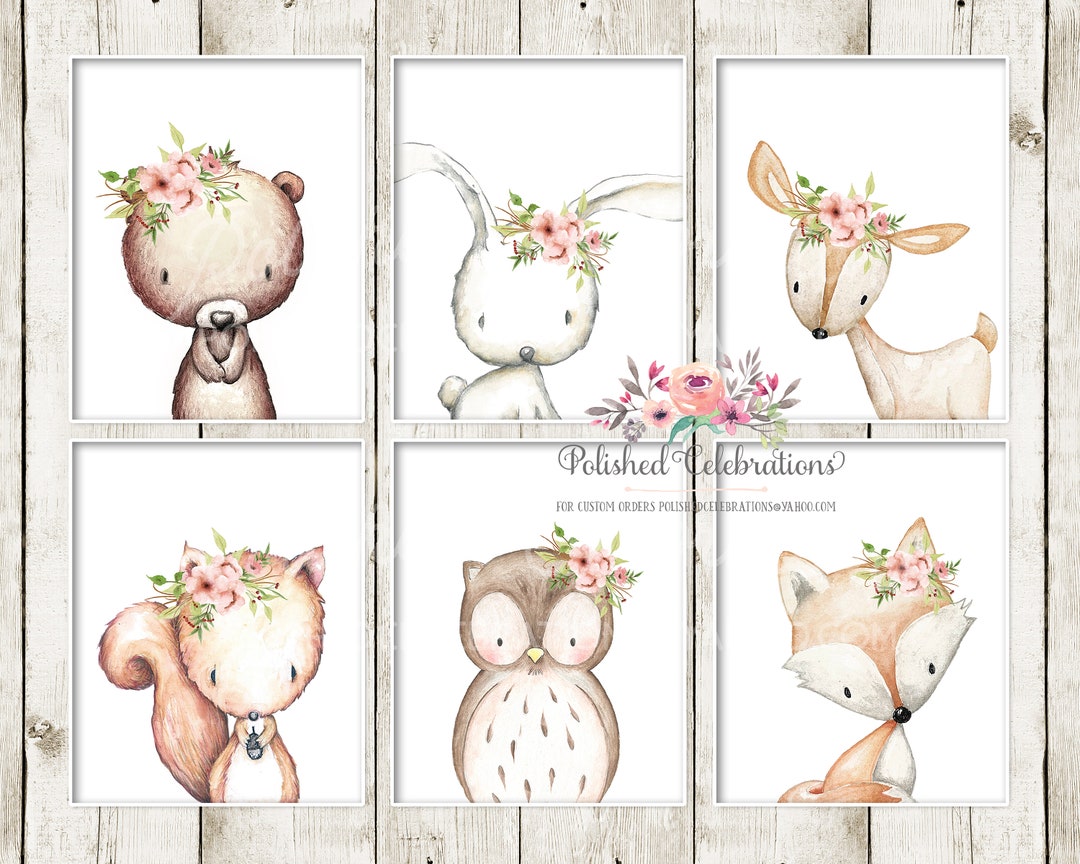 Blush Boho Woodland Animal Set / Printable Nursery Art / Baby Girl ...