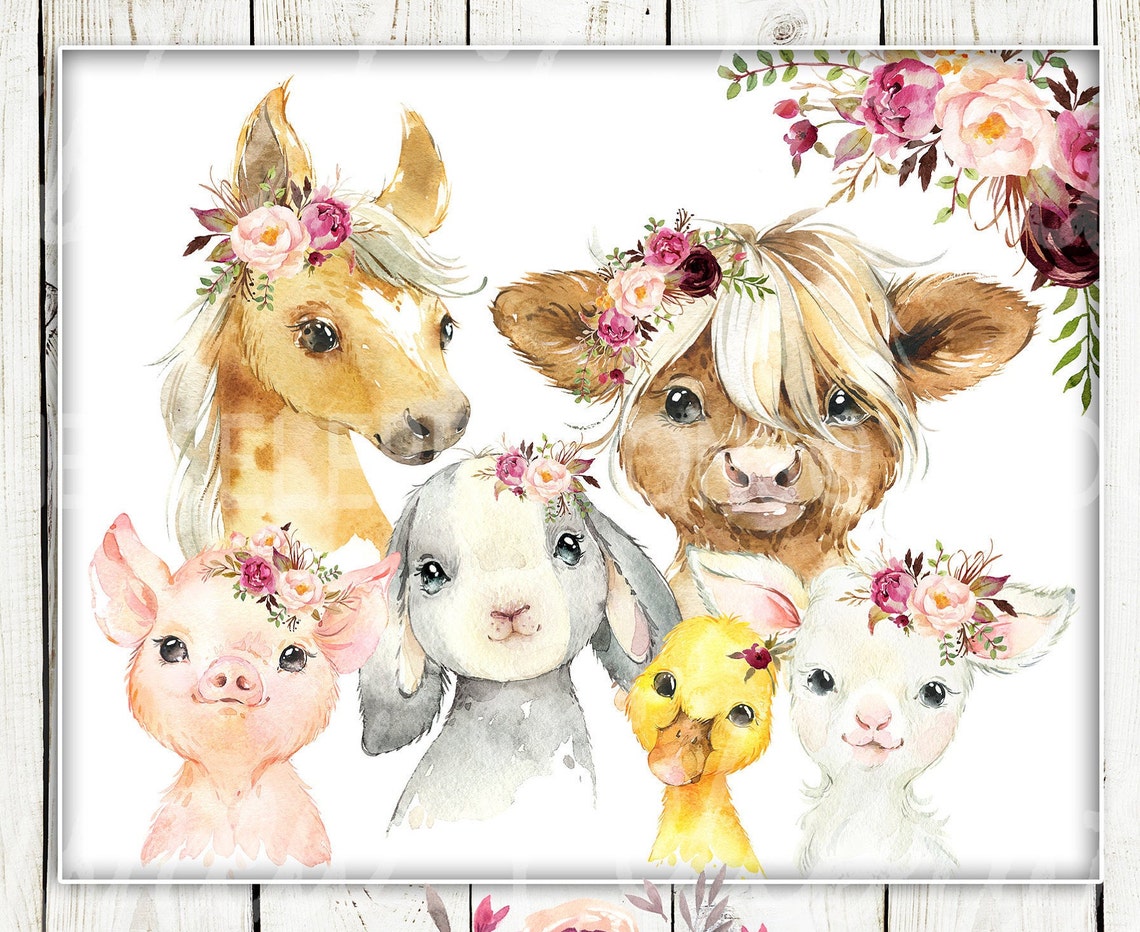 Blush Burgundy Farm Animal Nursery Art / Printable Barnyard - Etsy