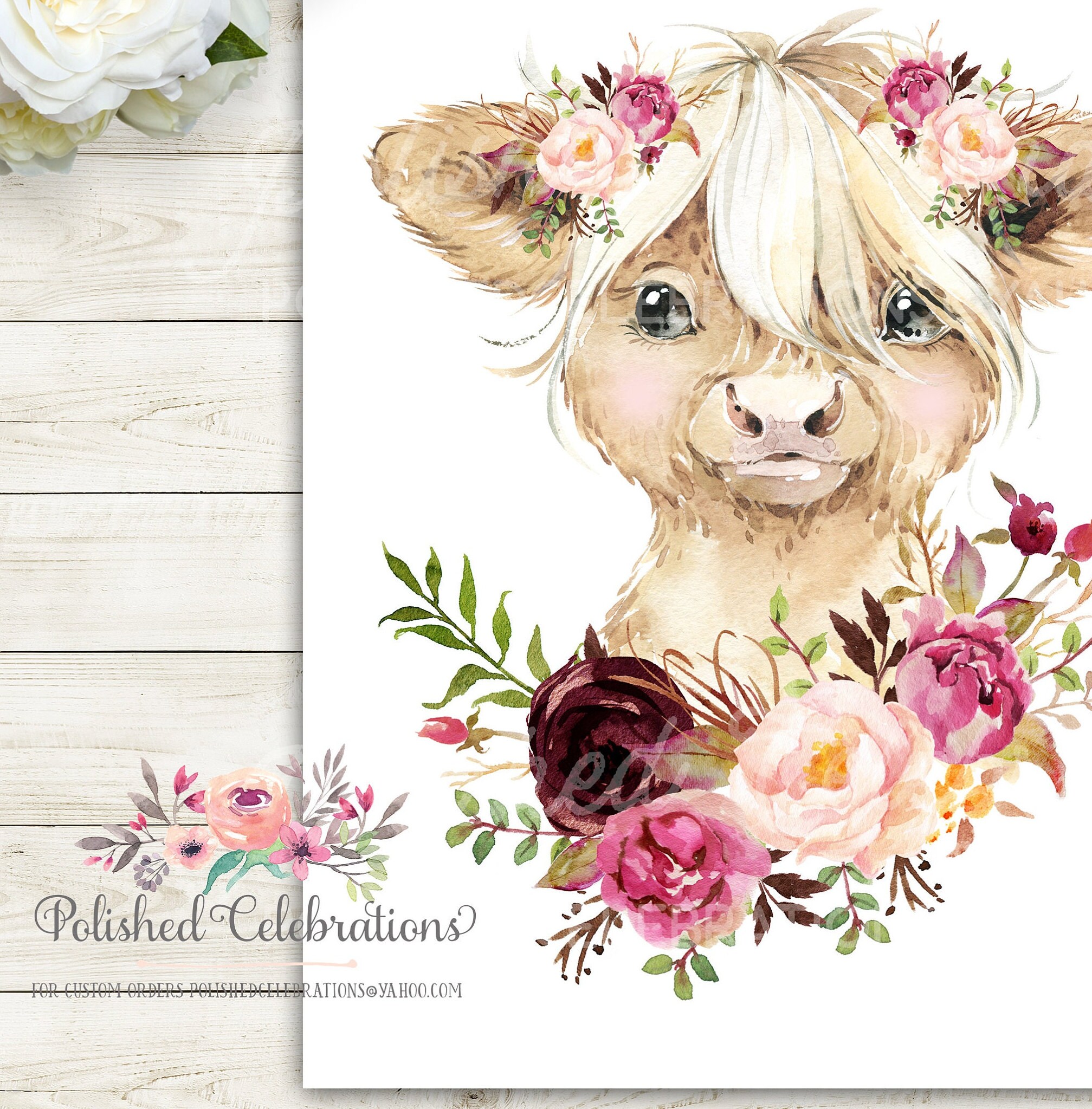 Boho Blush Maroon Highland Cow / Printable Wall Art / Blush - Etsy