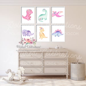 Boho Flower Dinosaur Nursery Art / Printable Nursery Set / Dino Nursery ...