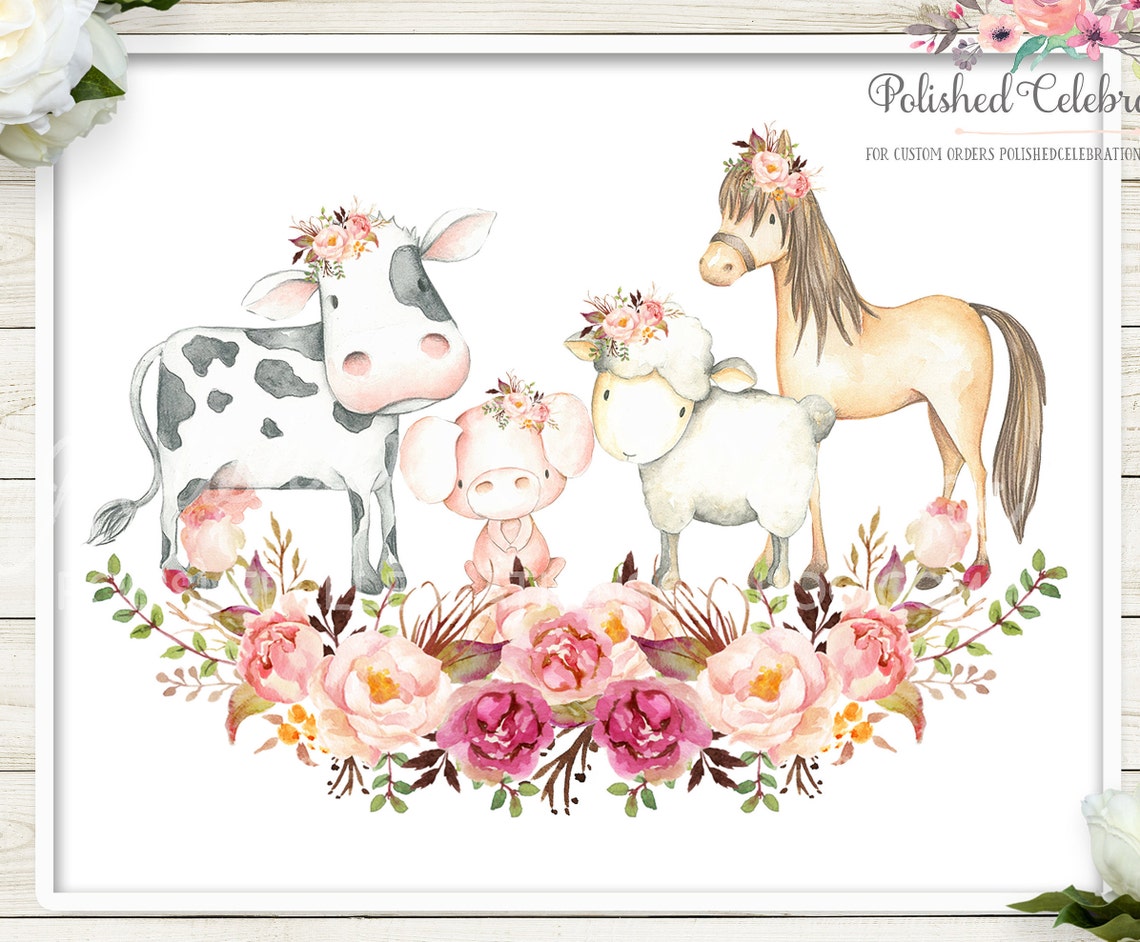 Boho Farm Animal Nursery Print / Blush Pink Peach / Printable - Etsy