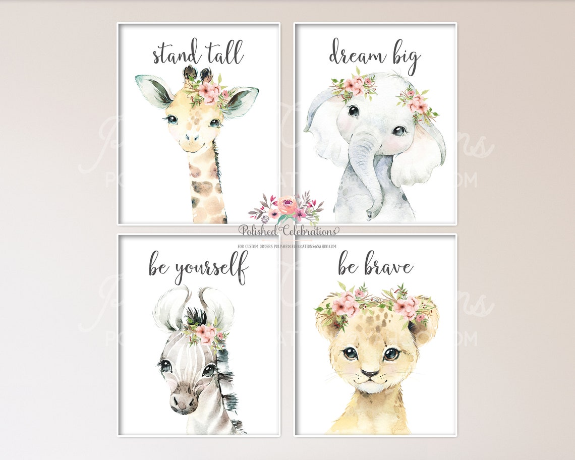 Blush Safari Animal Nursery Art / Set of 4 Safari Nursery - Etsy