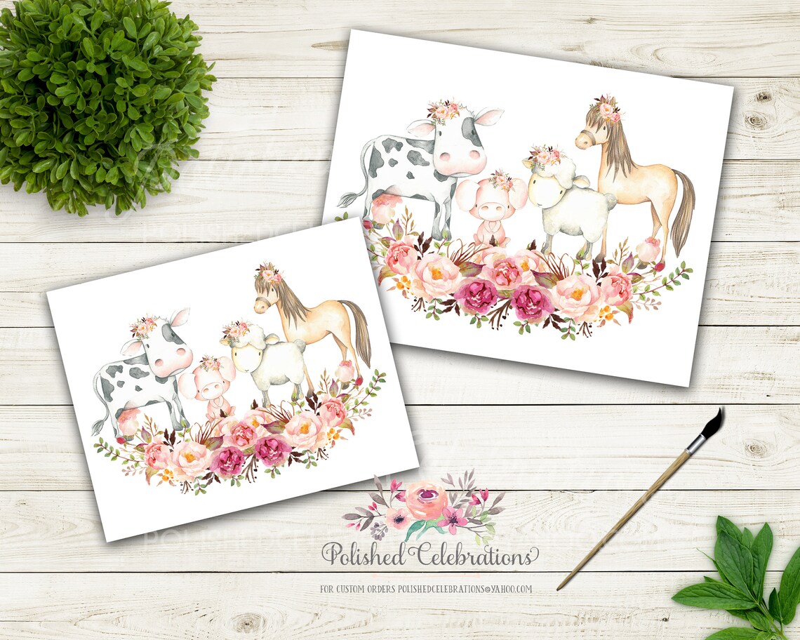 Boho Farm Animal Nursery Print / Blush Pink Peach / Printable | Etsy