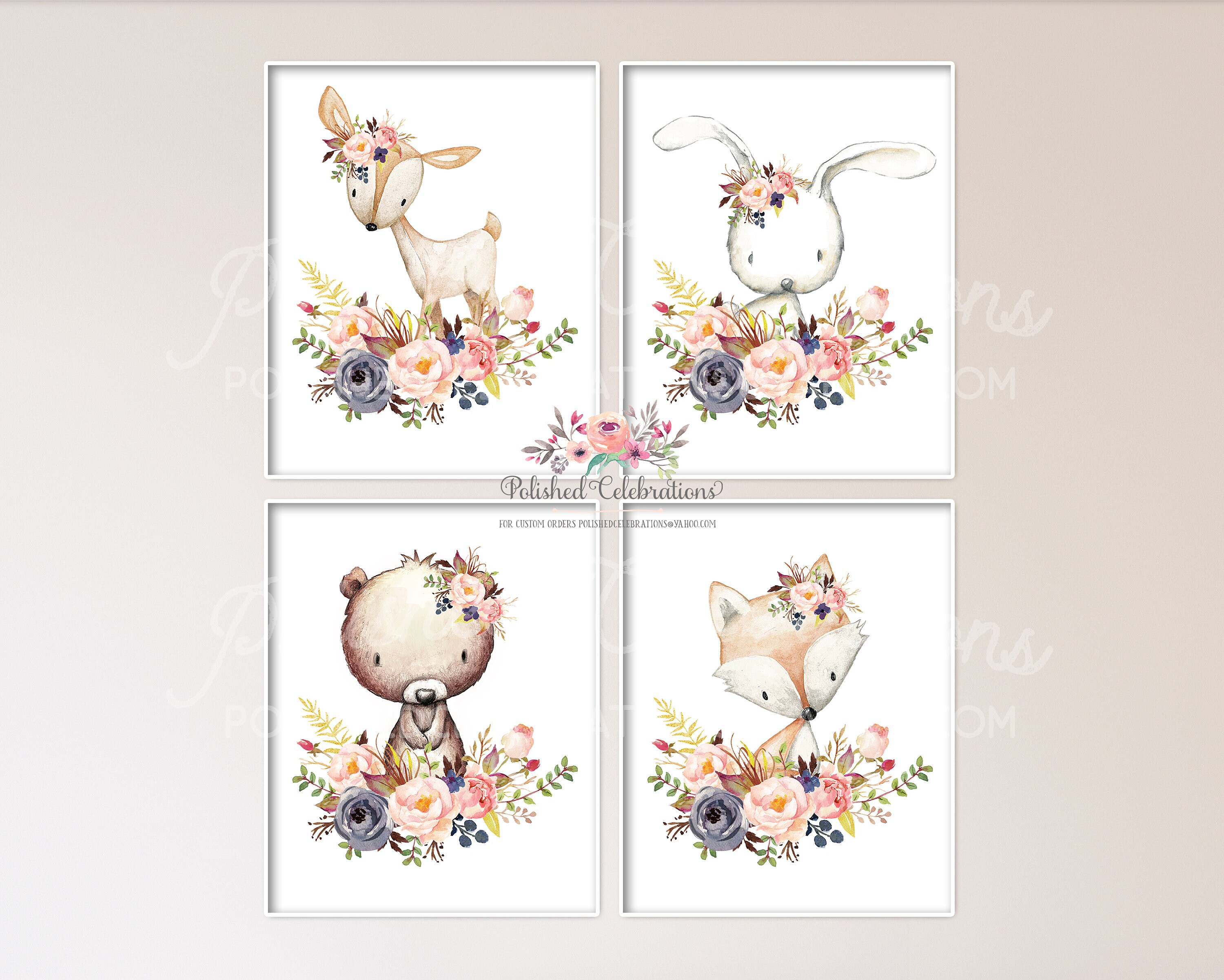Boho Woodland Animal Set / Printable Nursery Art / Blush Pink - Etsy