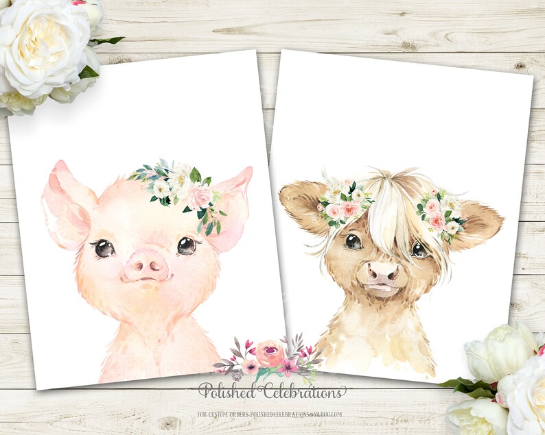 Boho Blush Farm Animals / Printable Nursery Art / Baby Girl | Etsy