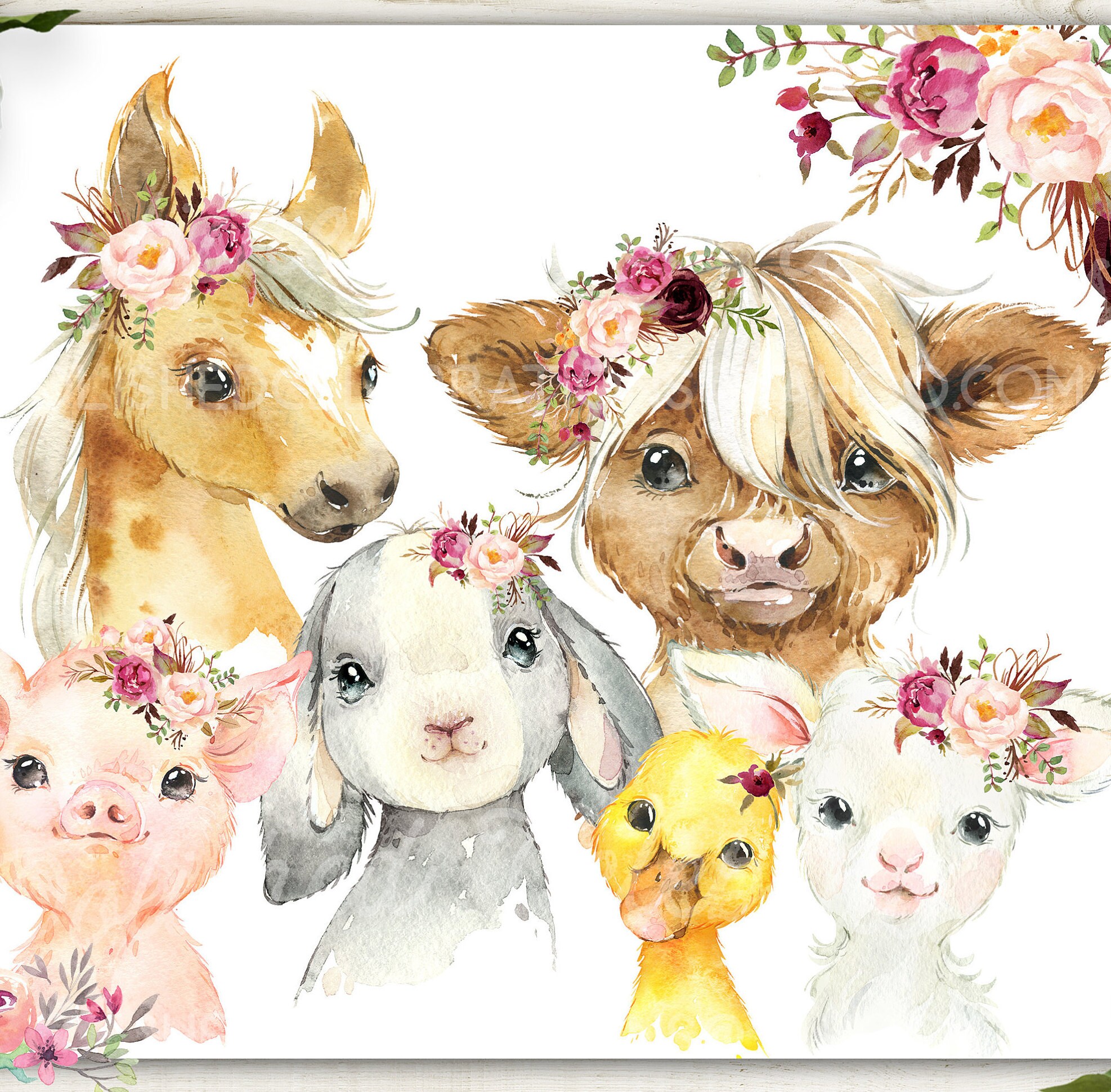 Blush Burgundy Farm Animal Nursery Art / Printable Barnyard - Etsy