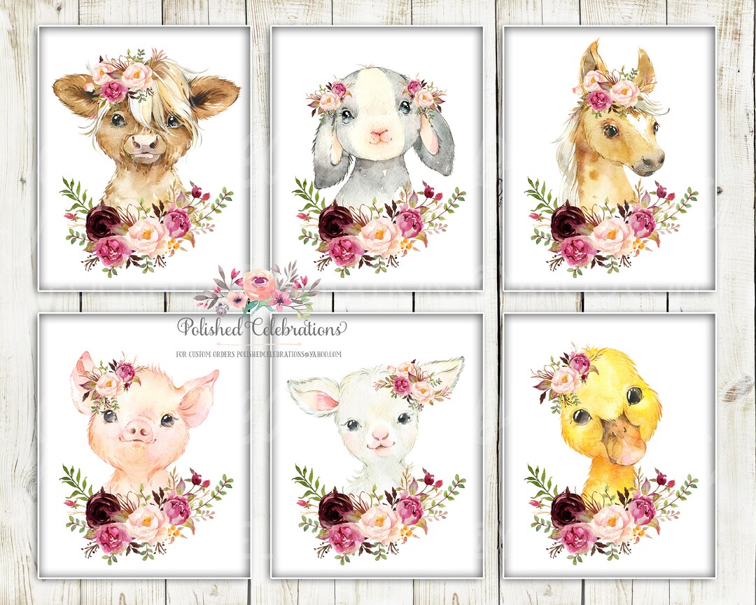 Boho Farm Animals / Printable Nursery Art Prints / Baby Girl Nursery ...