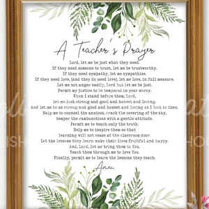 Teacher's Prayer Printable With Green Foliage - Heartfelt Gift for ...