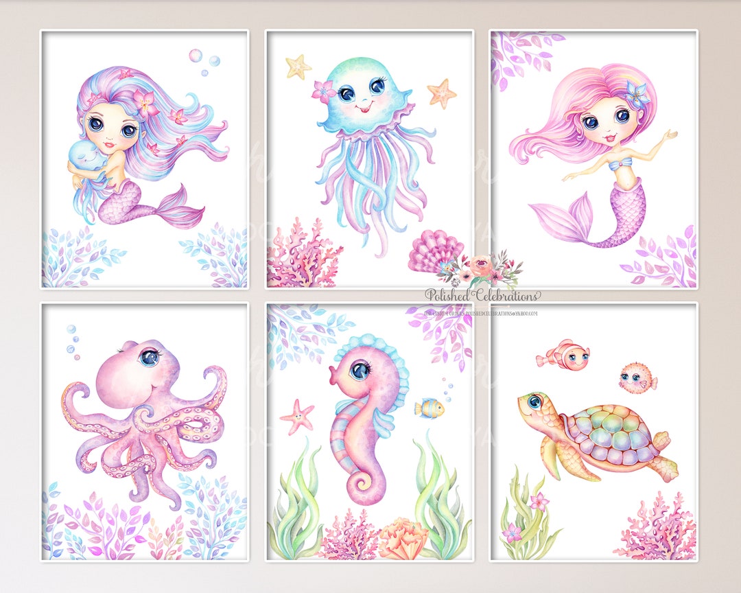 Mermaid Ocean Nursery Art / Printable Wall Decor / Sea Animals / Baby ...
