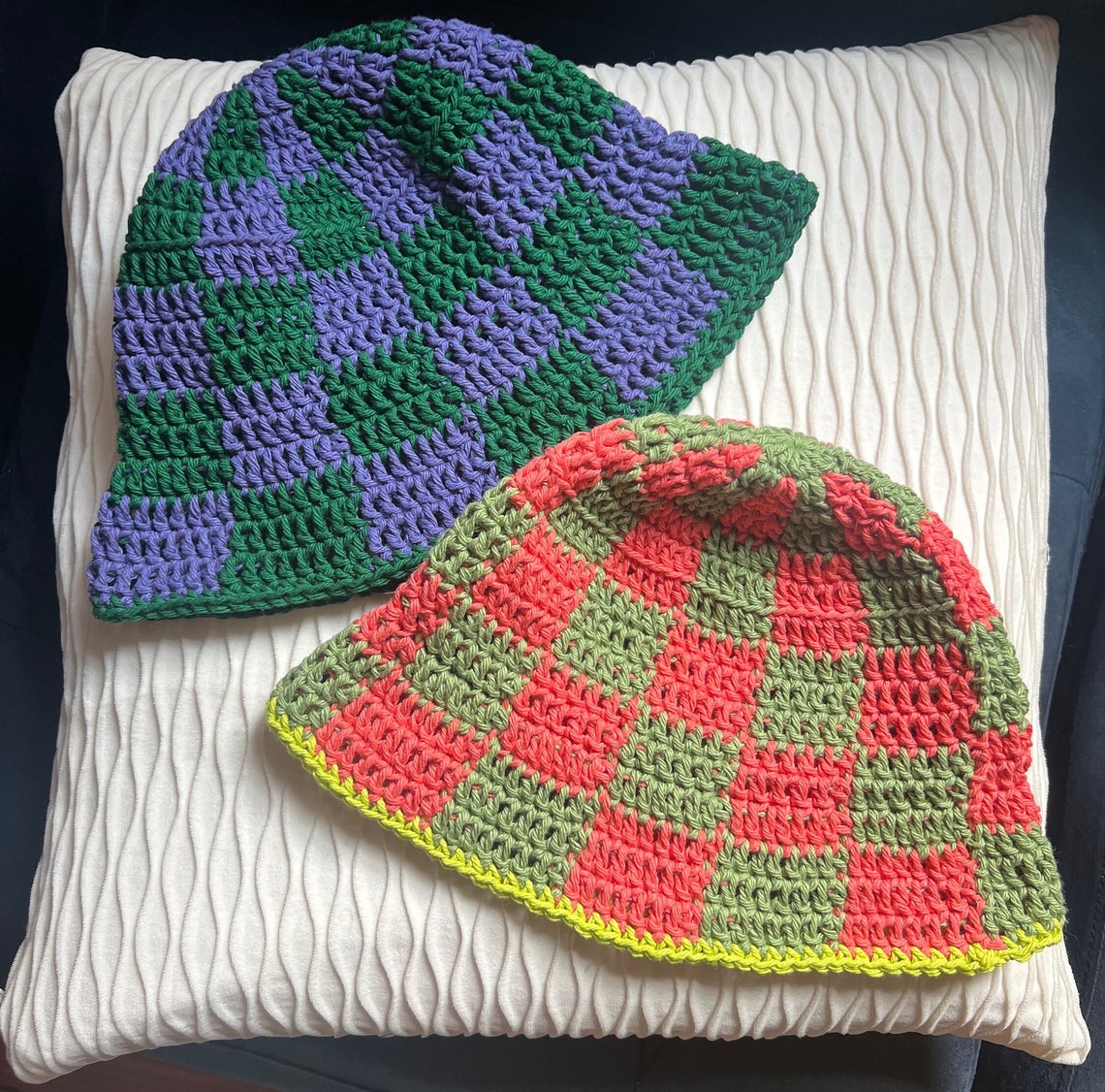 Custom Crochet Checkered Bucket Hat, Checkered Crochet Hat, Crochet ...