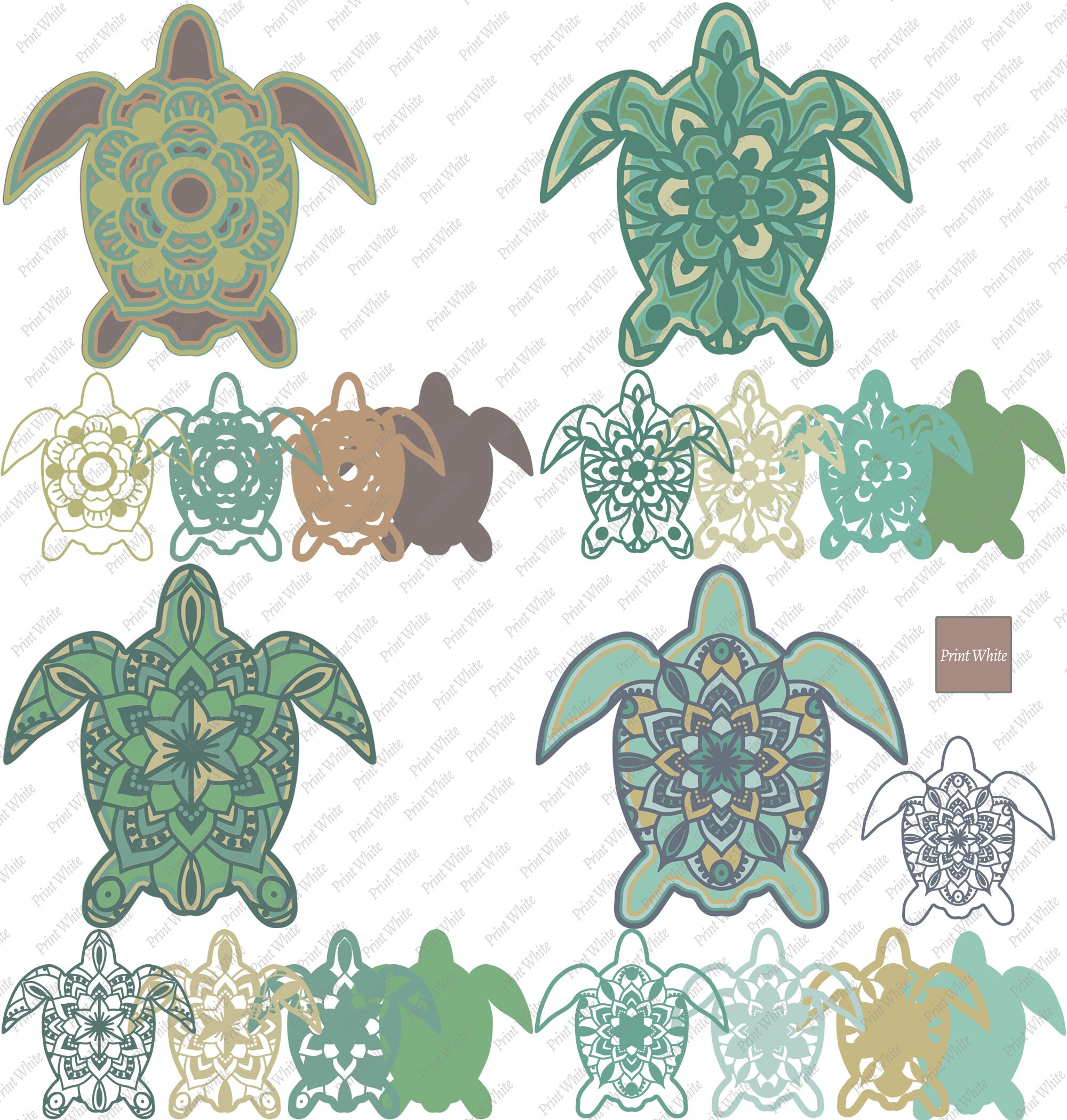 3D Mandala Turtle Svg Png Bundle Papercut Stacked Shadowbox | Etsy