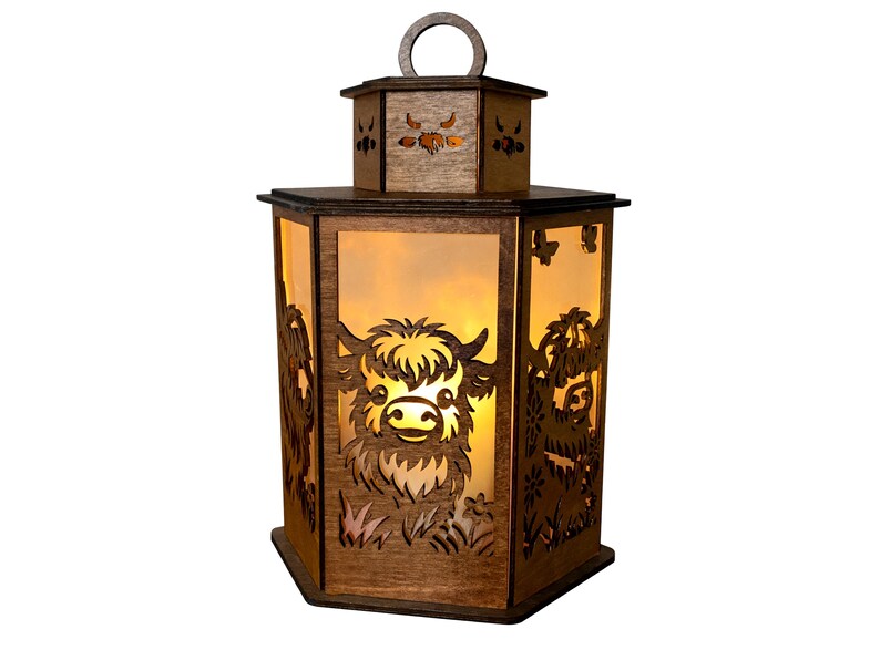3D Highland Cow Lantern SVG PDF DXF, Laser Cut Farmhouse Candle Holder ...