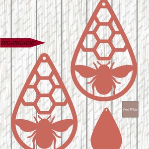 Bee Earrings Svg Dxf Png Honeycomb Earring Cut File Leather Earring ...