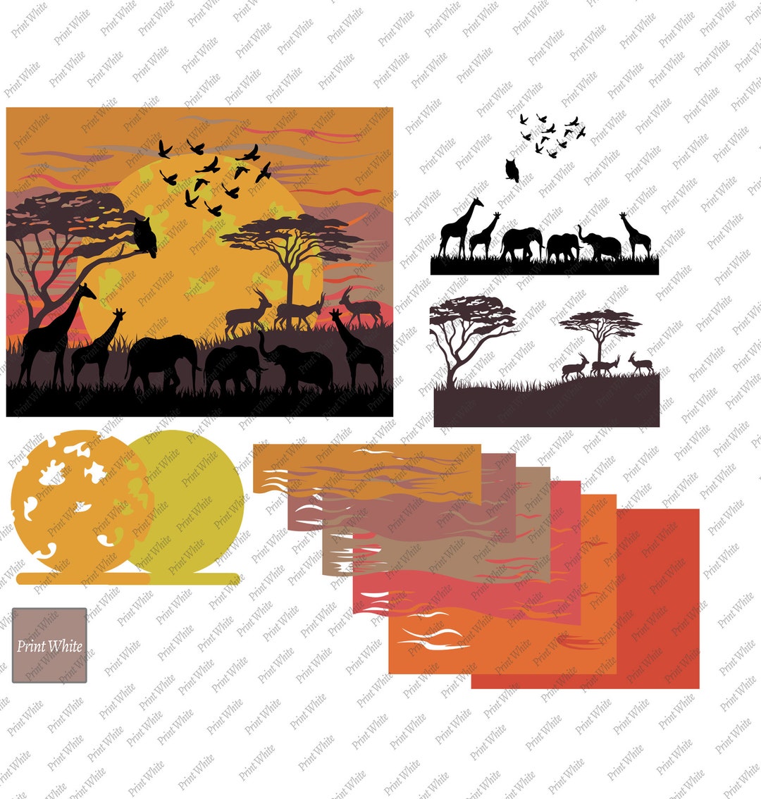 Laser Cut File, 3D Multi Layered Safari Sunset Scene, Animals Svg Png ...