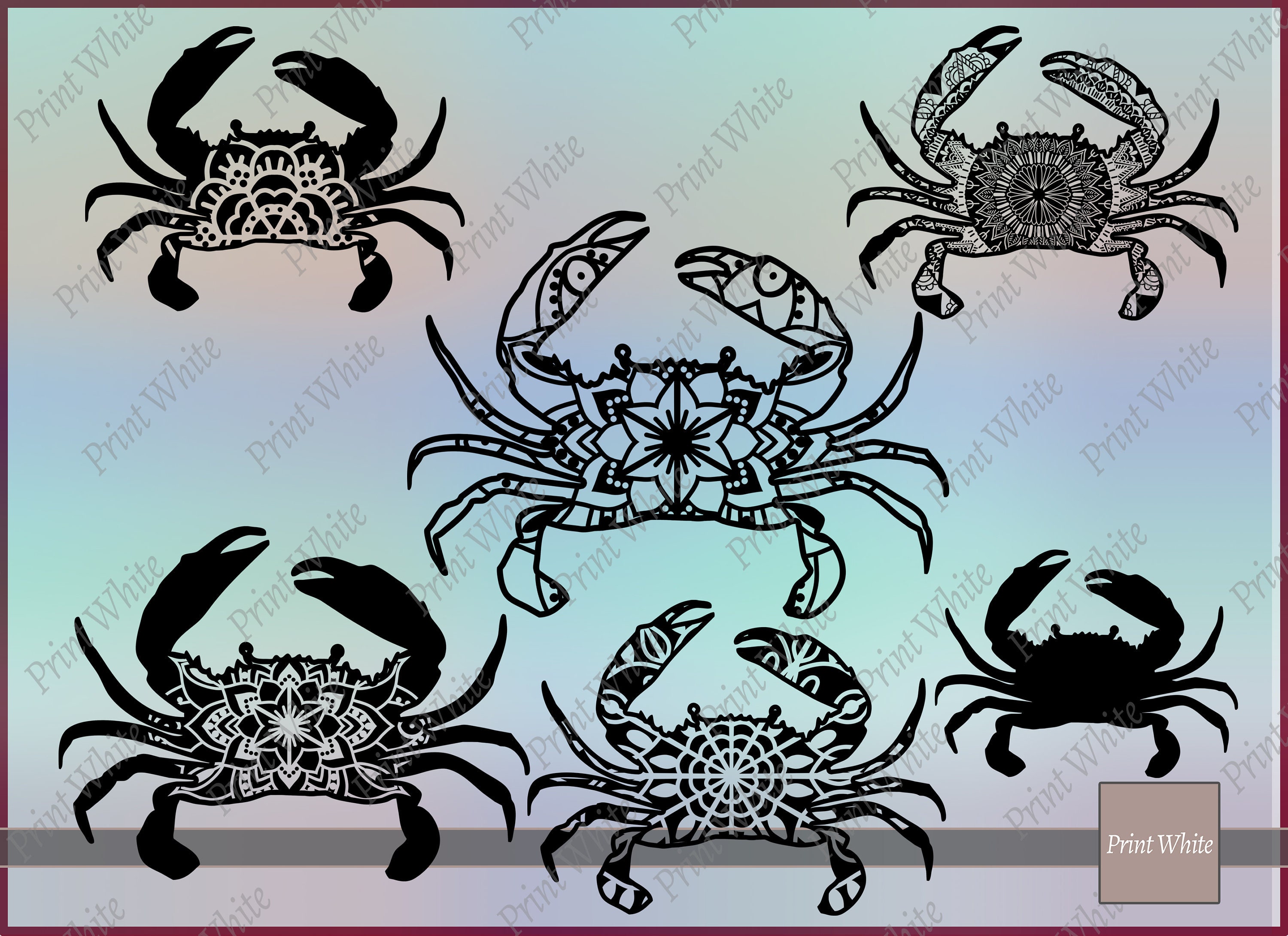 Crab Svg Cutting File Crab Silhouette Crab Mandala Clip Art | Etsy