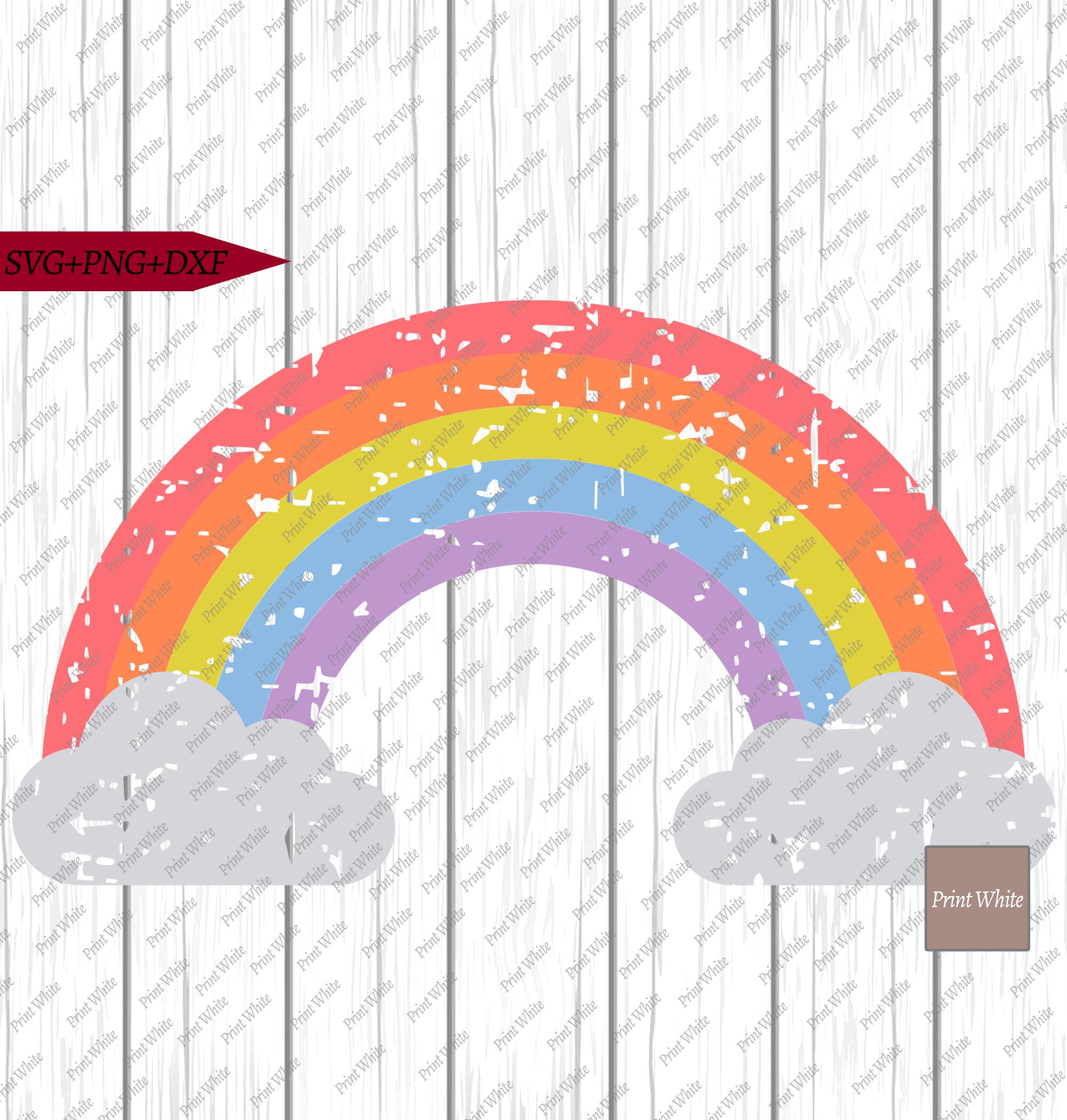 Distressed Rainbow and Clouds Svg Png Dxf Grunge Rainbow Cut | Etsy
