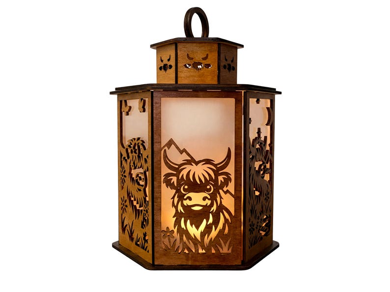 3D Highland Cow Lantern SVG PDF DXF, Laser Cut Farmhouse Candle Holder ...