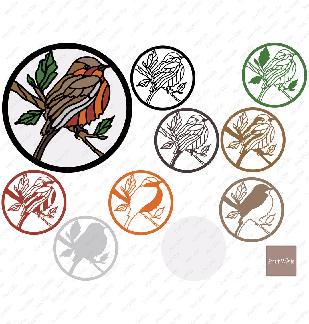 Laser Cut Files 3D Multi Layered Robin Bird on Branch Round Design ...