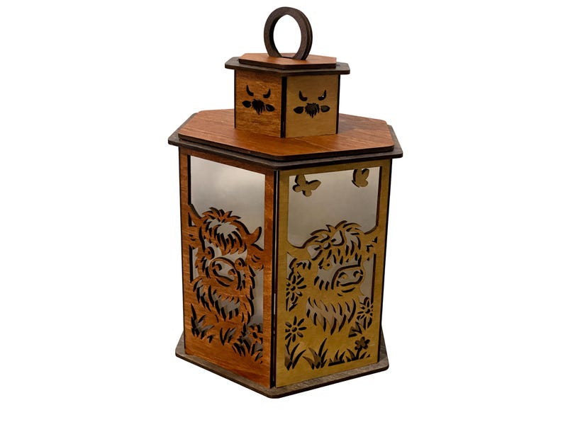 3D Highland Cow Lantern SVG PDF DXF, Laser Cut Farmhouse Candle Holder ...