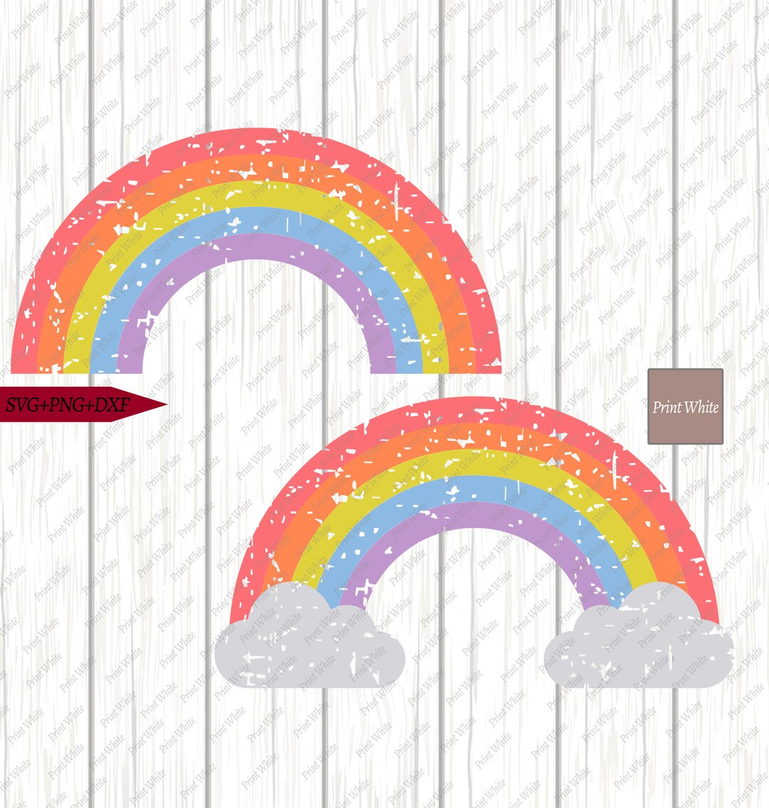 Distressed Rainbow and Clouds Svg Png Dxf Grunge Rainbow Cut File ...