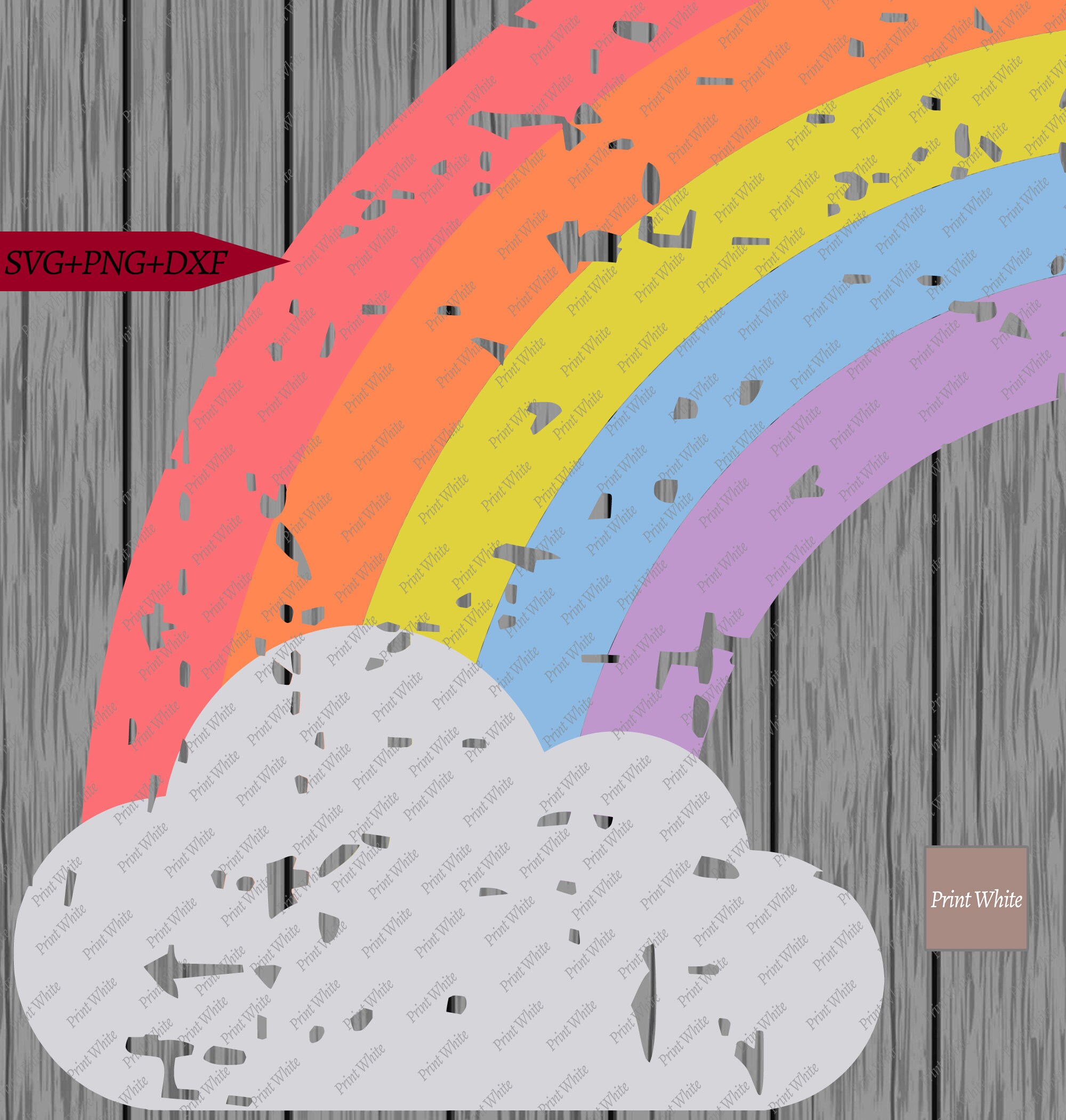 Distressed Rainbow and Clouds Svg Png Dxf Grunge Rainbow Cut | Etsy