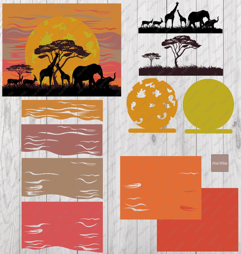 3D Multi Layered Safari Sunset Scene Animals Svg Png Printable - Etsy