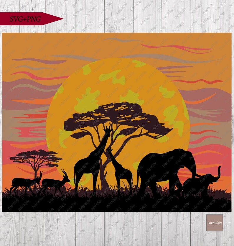 3D Multi Layered Safari Sunset Scene Animals Svg Png Printable - Etsy