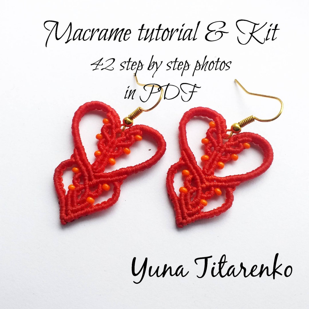 Macrame Heard Earrings Pattern, PDF Macrame Tutorial - Etsy