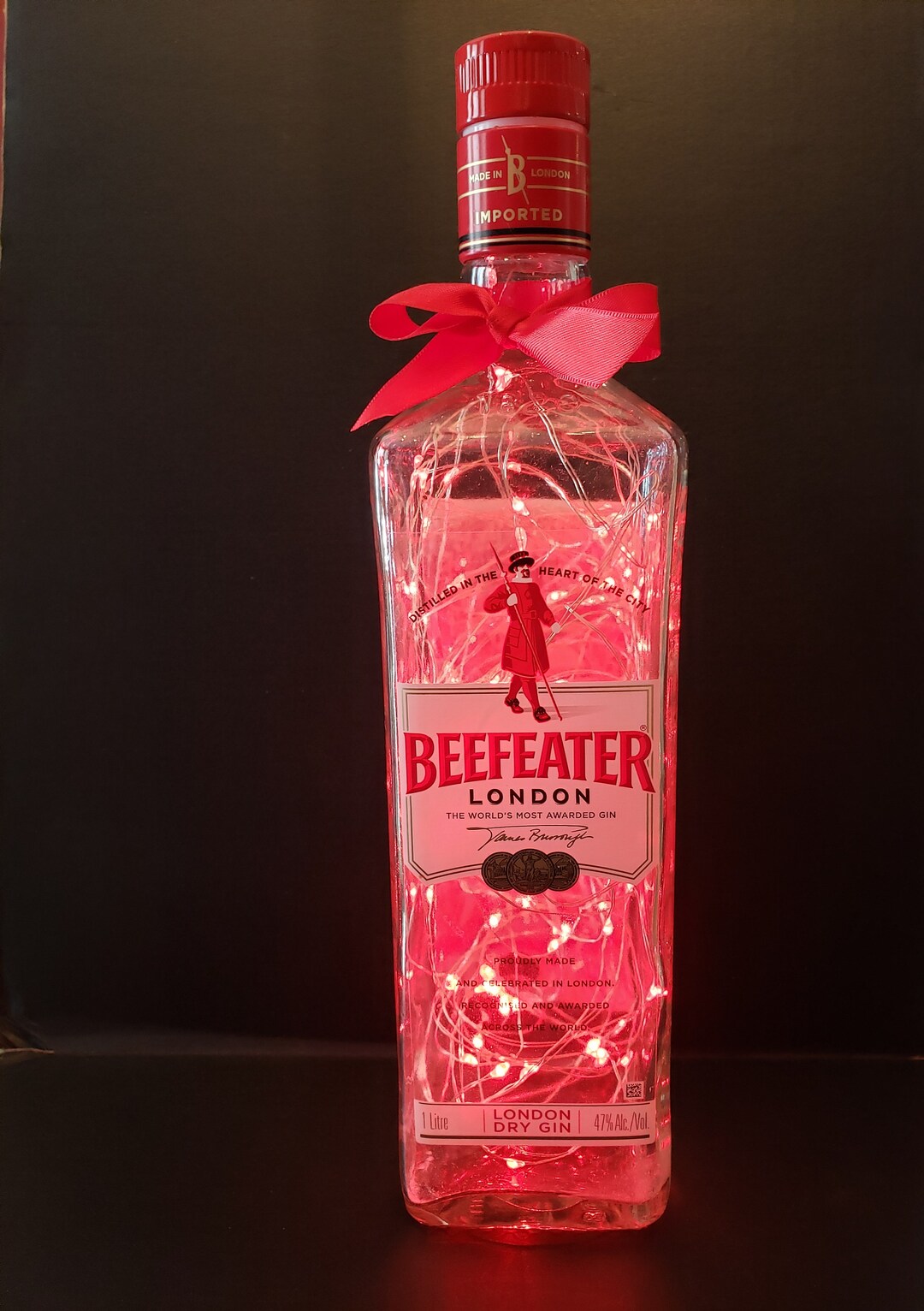 BEEFEATER Gin Lighted Bottle: Red Lights - Etsy
