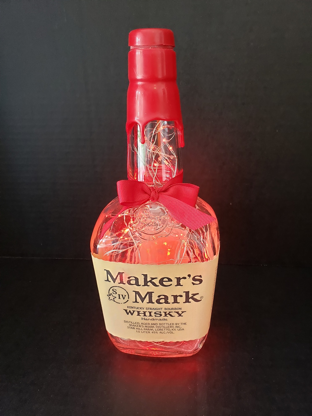 Makers Mark Liquor Bottle. LED Battery Operated Lights. Red Lights - Etsy