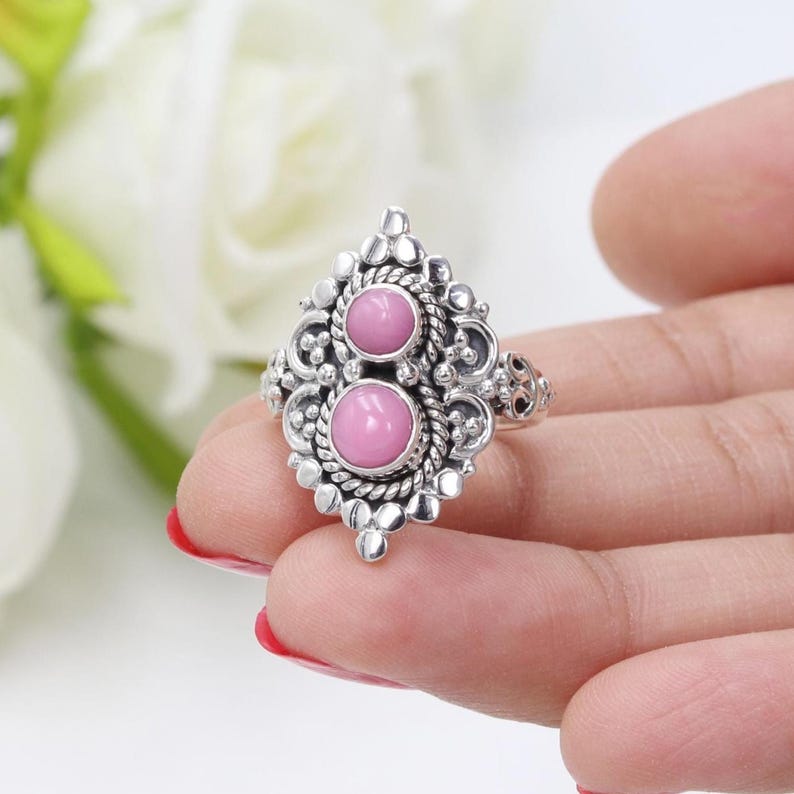 Pink Opal Ring, Statement Ring, Solid Silver Ring, Gemstone Ring ...