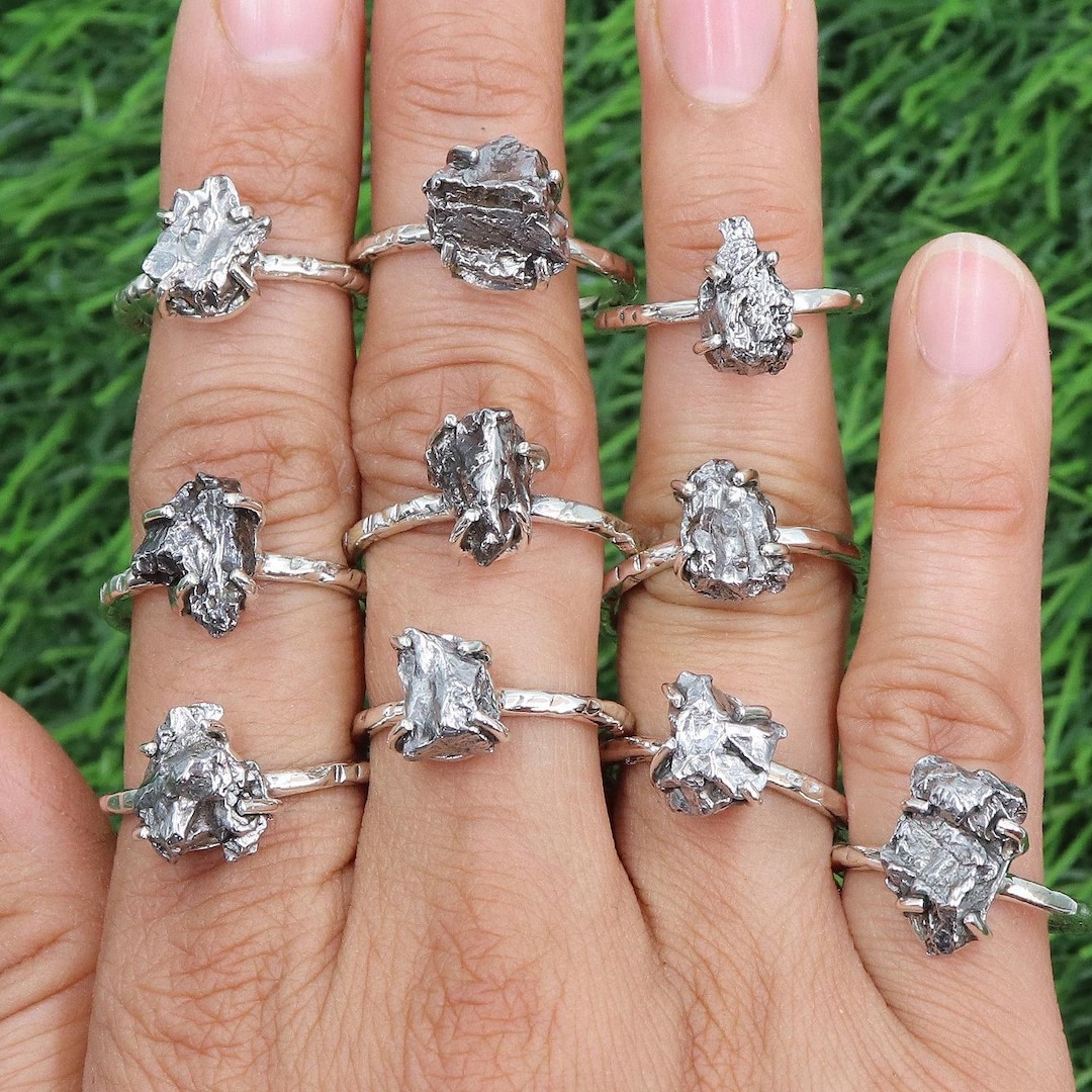 Raw Meteorite Ring, Solid Sterling Silver Ring, Ring for Women ...