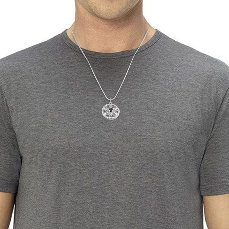 Double Sided Necklace-sterling Silver Amethyst Pendant-circle - Etsy