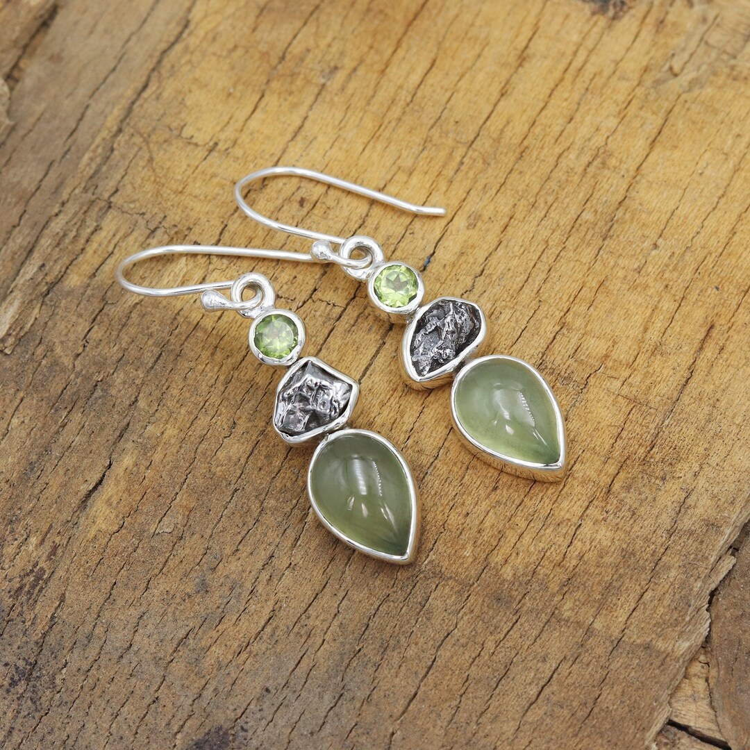 Meteorite Earrings, Earrings for Women, Dangle Earrings, Prehnite ...