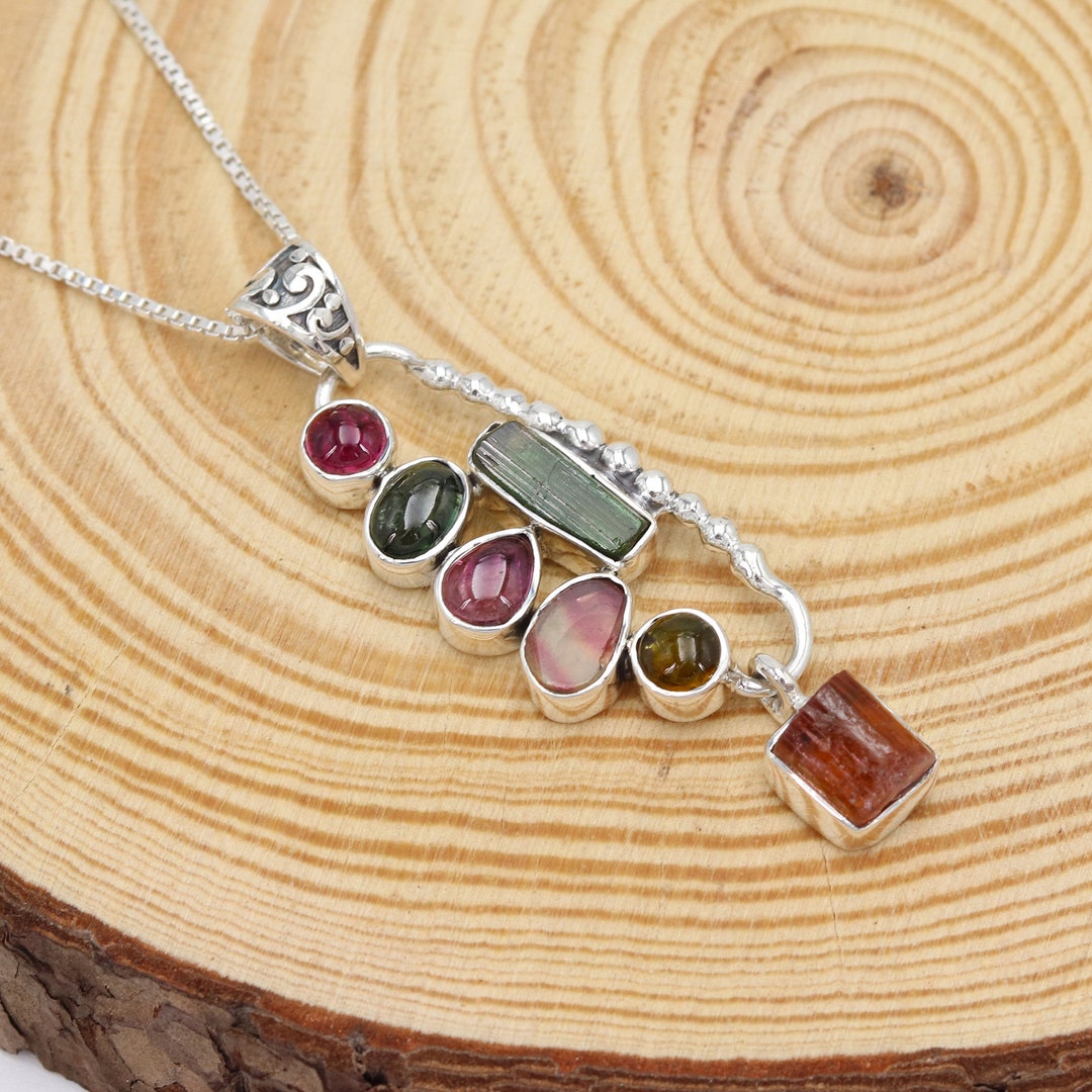 Watermelon Tourmaline Pendant, Raw Tourmaline Pendant, 925 Silver ...
