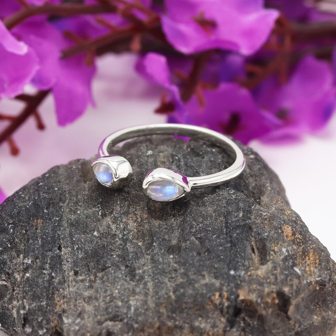 Rainbow Moonstone Ring, 925 Silver, Two-stone Open Ring, June ...