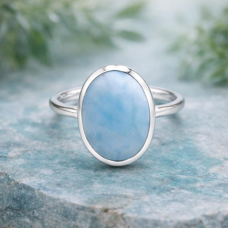 Larimar Ring, Solid 925 Silver, Solitaire Ring, Statement Ring ...