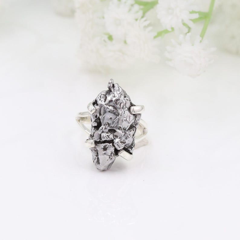 Meteorite Ring, 925 Sterling Silver, Handmade Statement Ring, Raw ...