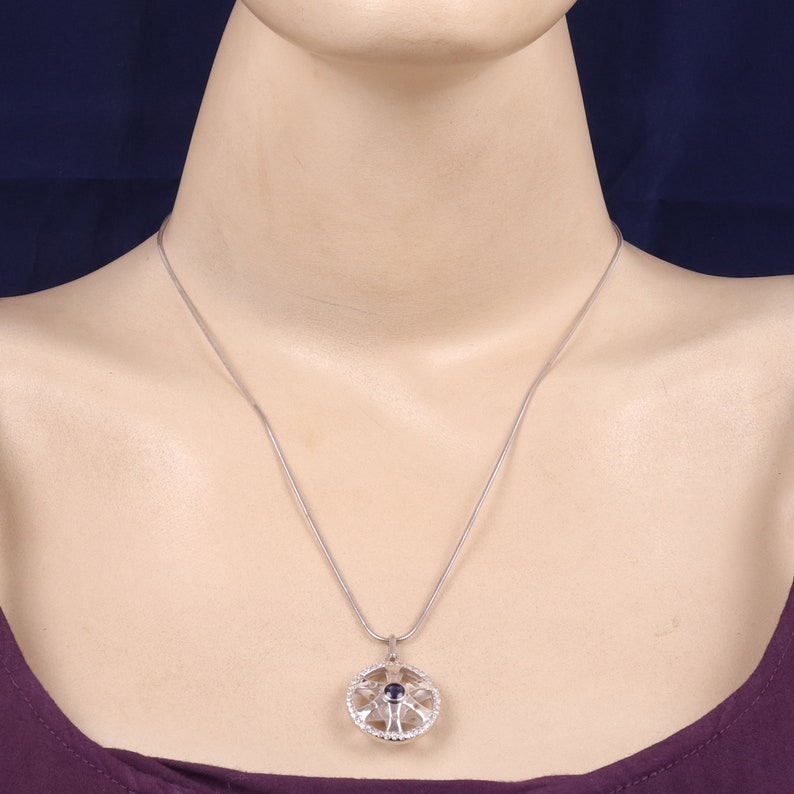 Double Sided Necklace-sterling Silver Amethyst Pendant-circle - Etsy