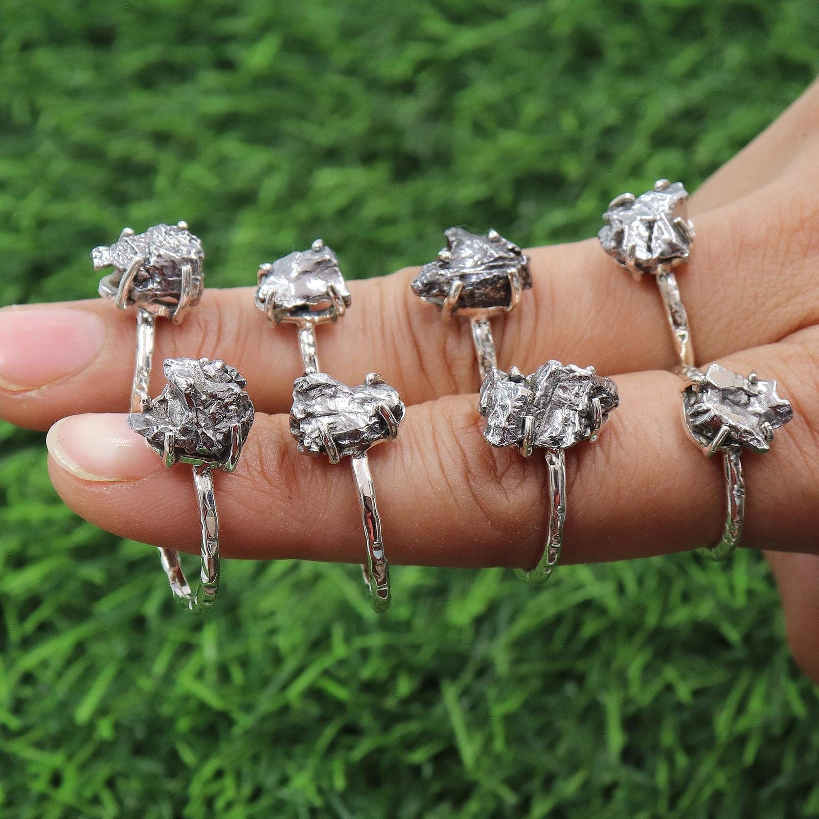 Raw Meteorite Ring, Solid Sterling Silver Ring, Ring for Women ...