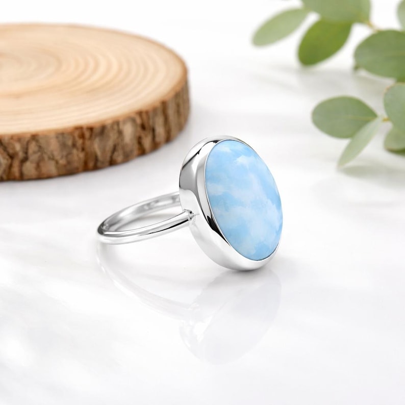 Larimar Ring, Solid 925 Silver, Solitaire Ring, Statement Ring ...