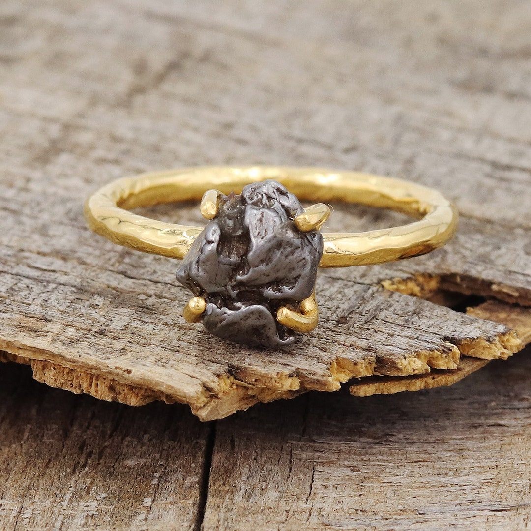 Raw Meteorite Ring, 925 Sterling Silver, Ring for Women, Gold Plated ...