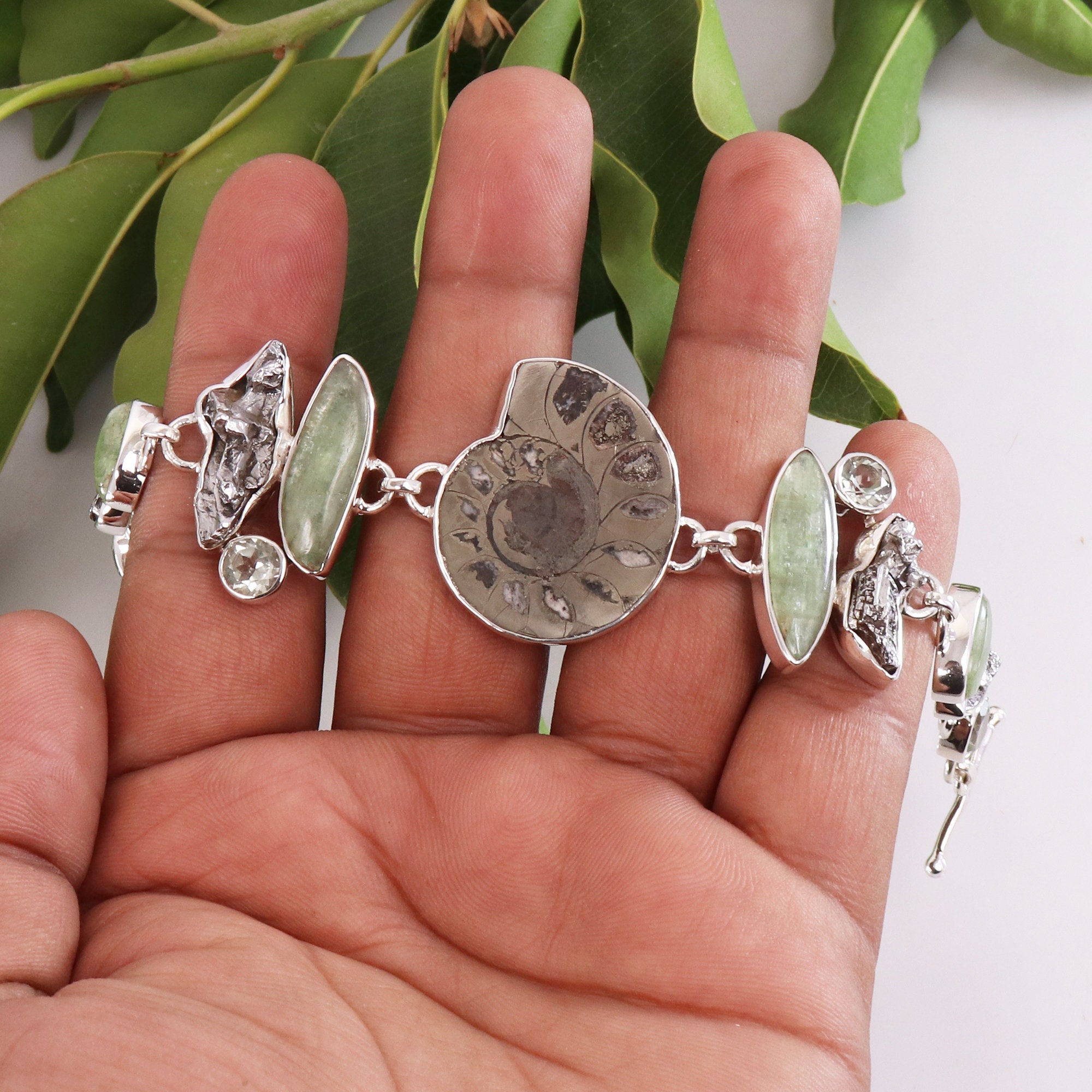 Meteorite Bracelet-sterling Silver Bracelet-ammonite | Etsy