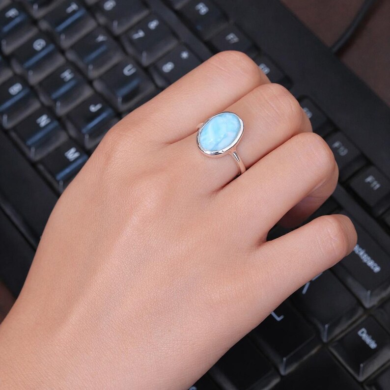 Larimar Ring, Solid 925 Silver, Solitaire Ring, Statement Ring ...